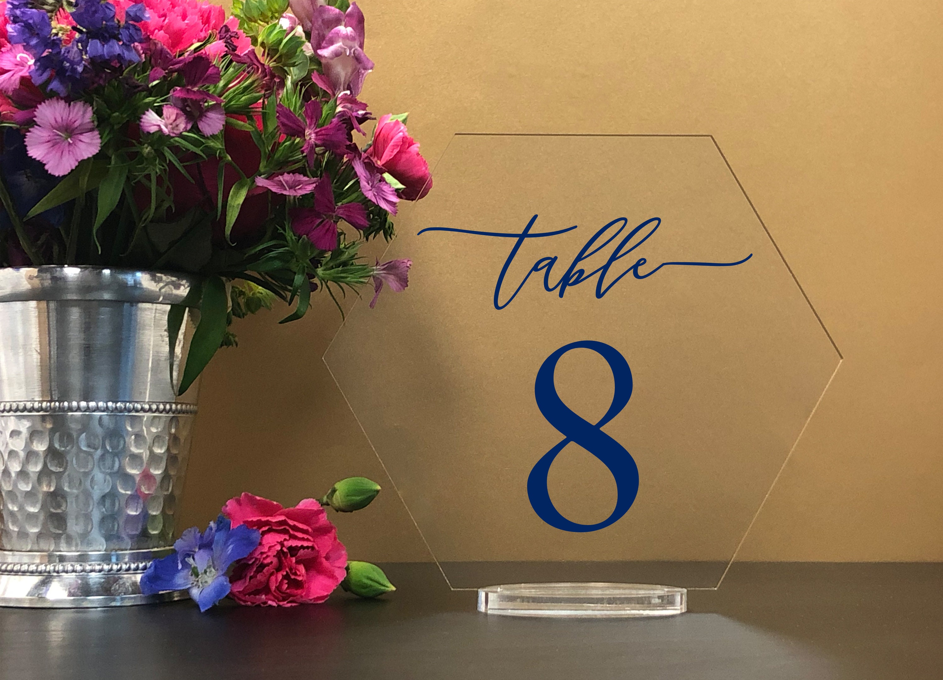 Hexagon Acrylic Wedding Table Numbers With Stand – Custom Color Ink - Etsy