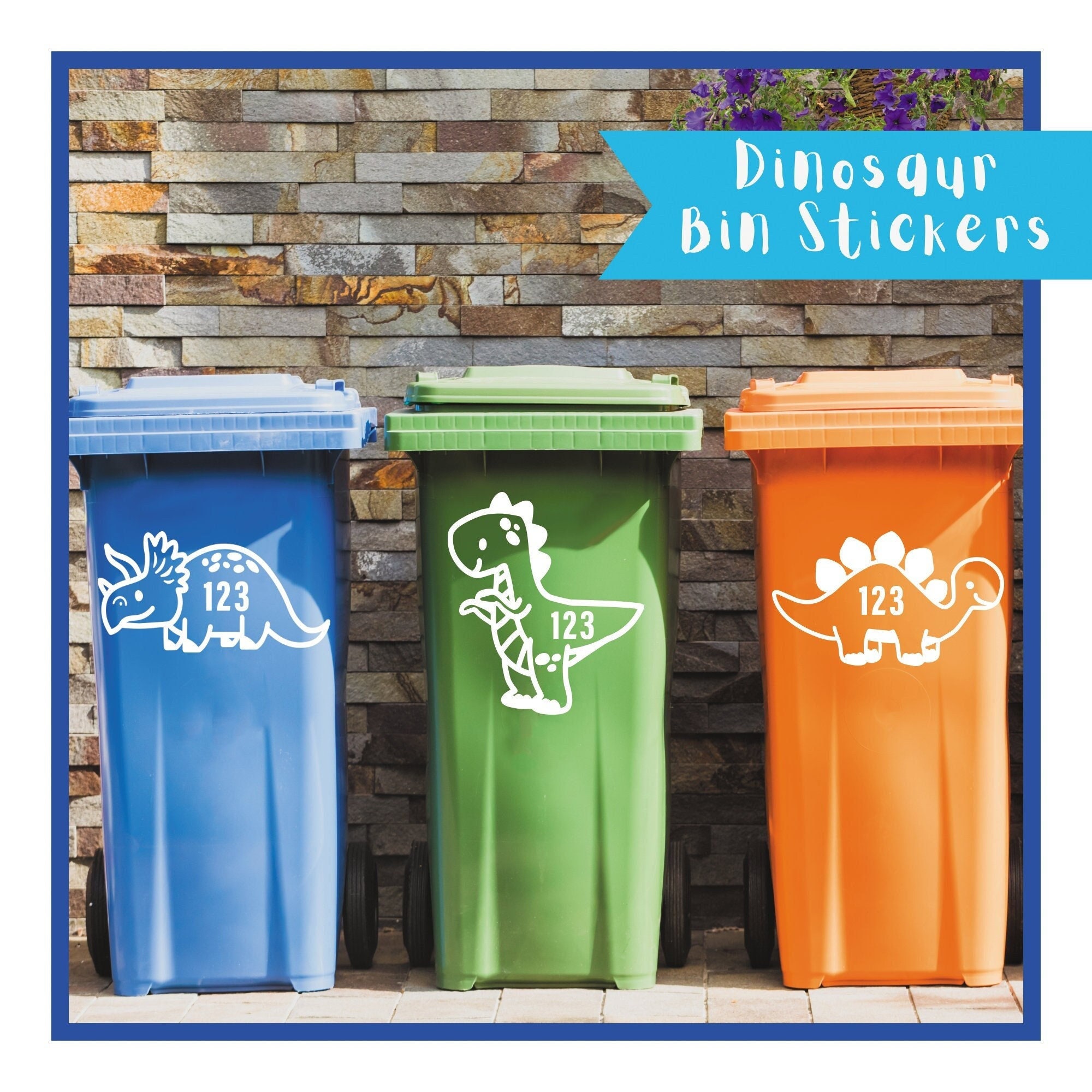 Custom House Number Wheelie Bin Stickers Cartoon Dinosaur Bin Stickers Personalised Dinosaur Decal for Bin Home Improvement Number Label Etsy