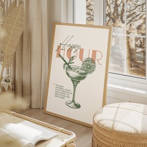 Happy Hour Vintage Poster: Home Bar, Modern Home Decor, Cool Print ...