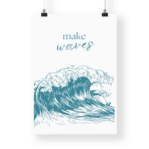Make Waves - Ocean-inspired Poster: Wave Illustration Print, Coastal ...