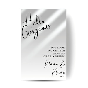 Hello Gorgeous Wedding Mirror Sticker - Personalised Names, Selfie ...