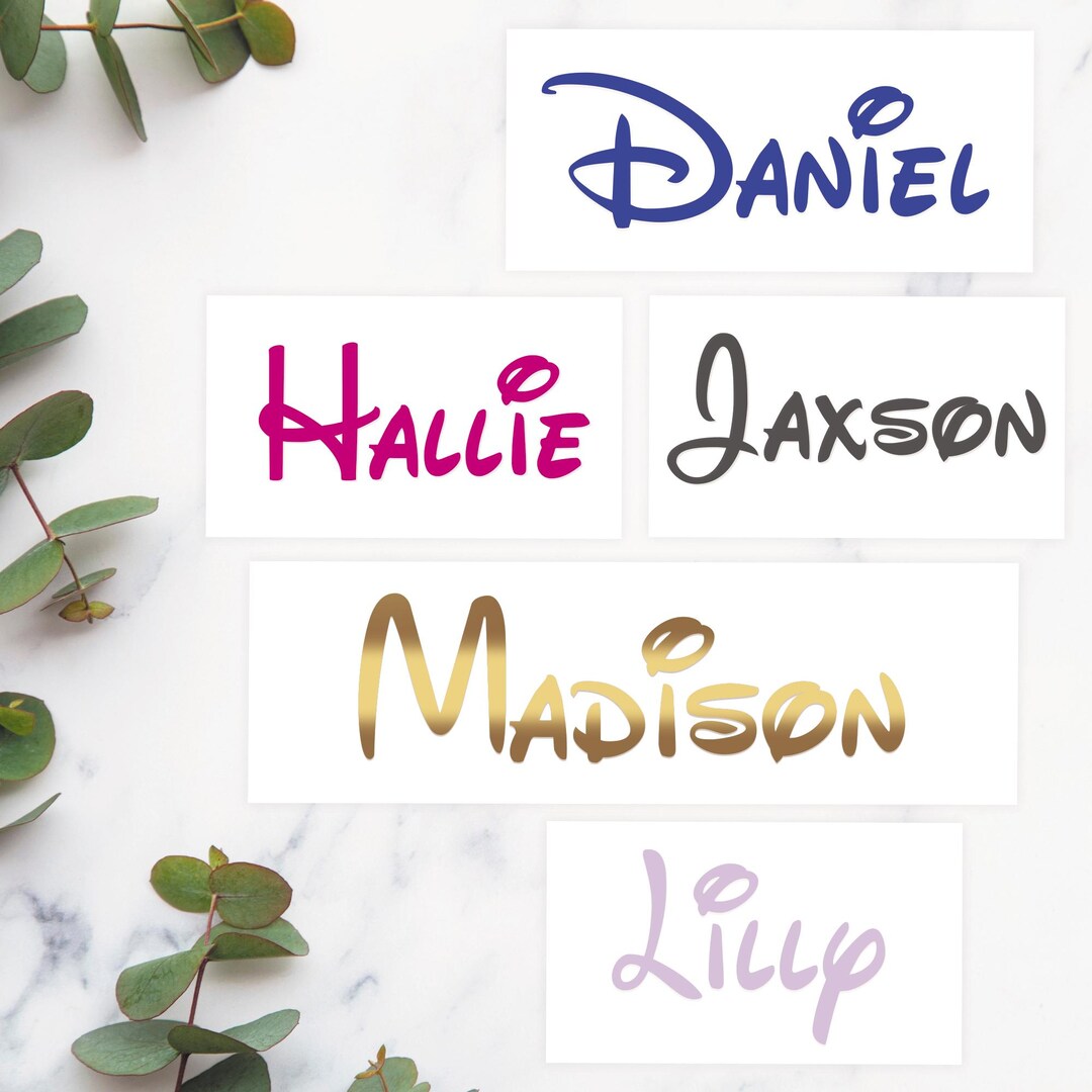 Pegatina personalizada con el nombre de la fuente Disney: etiqueta de ...