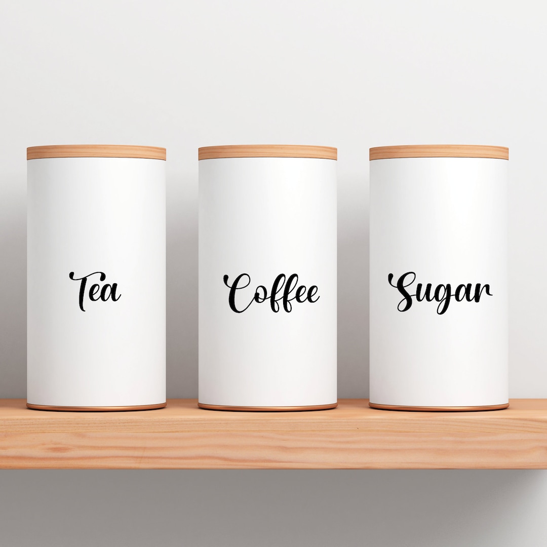Tea, Coffee & Sugar Jar Labels: Custom Kitchen Pantry Organising Vinyl ...