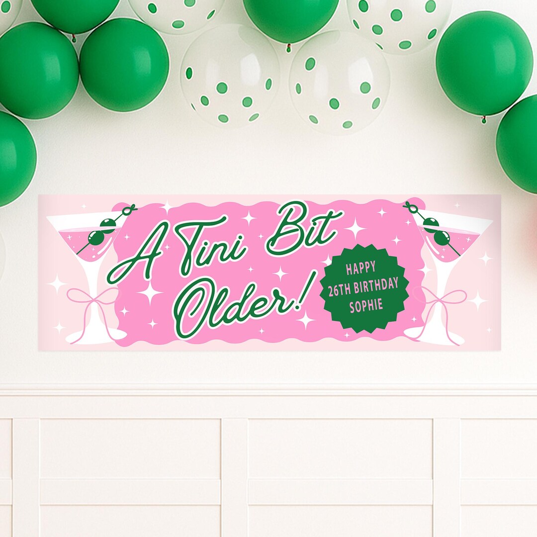 Personalised Birthday Banner – A Tini Bit Older Theme – Retro Pink ...