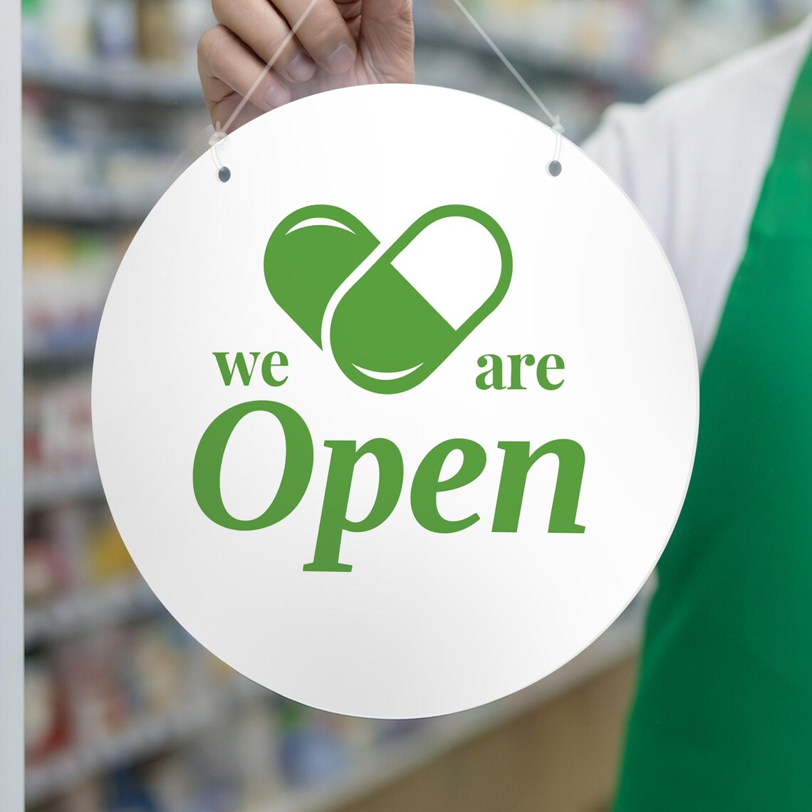 Pharmacy Open & Closed Sign – Pill Heart: Round Acrylic Hanging Door ...