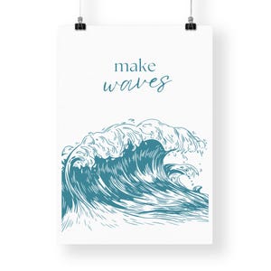 Make Waves - Ocean-inspired Poster: Wave Illustration Print, Coastal ...