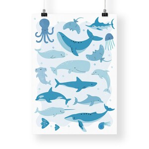 Ocean Animals Poster for Kids – Blue Sea Life Decor, Kids Room Wall Art ...