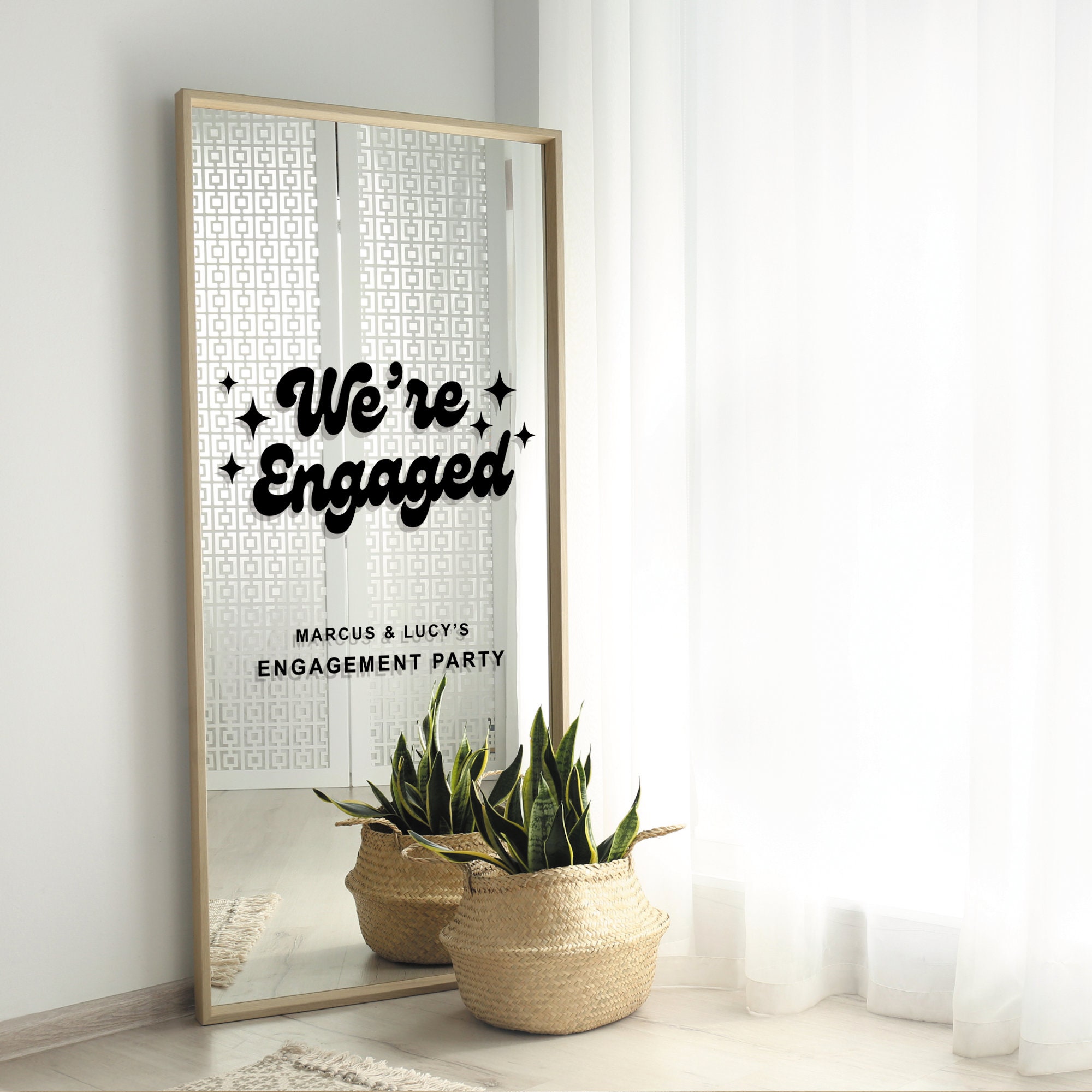 Retro We're Engaged - Personalised Vinyl Sticker: Engagement Party ...