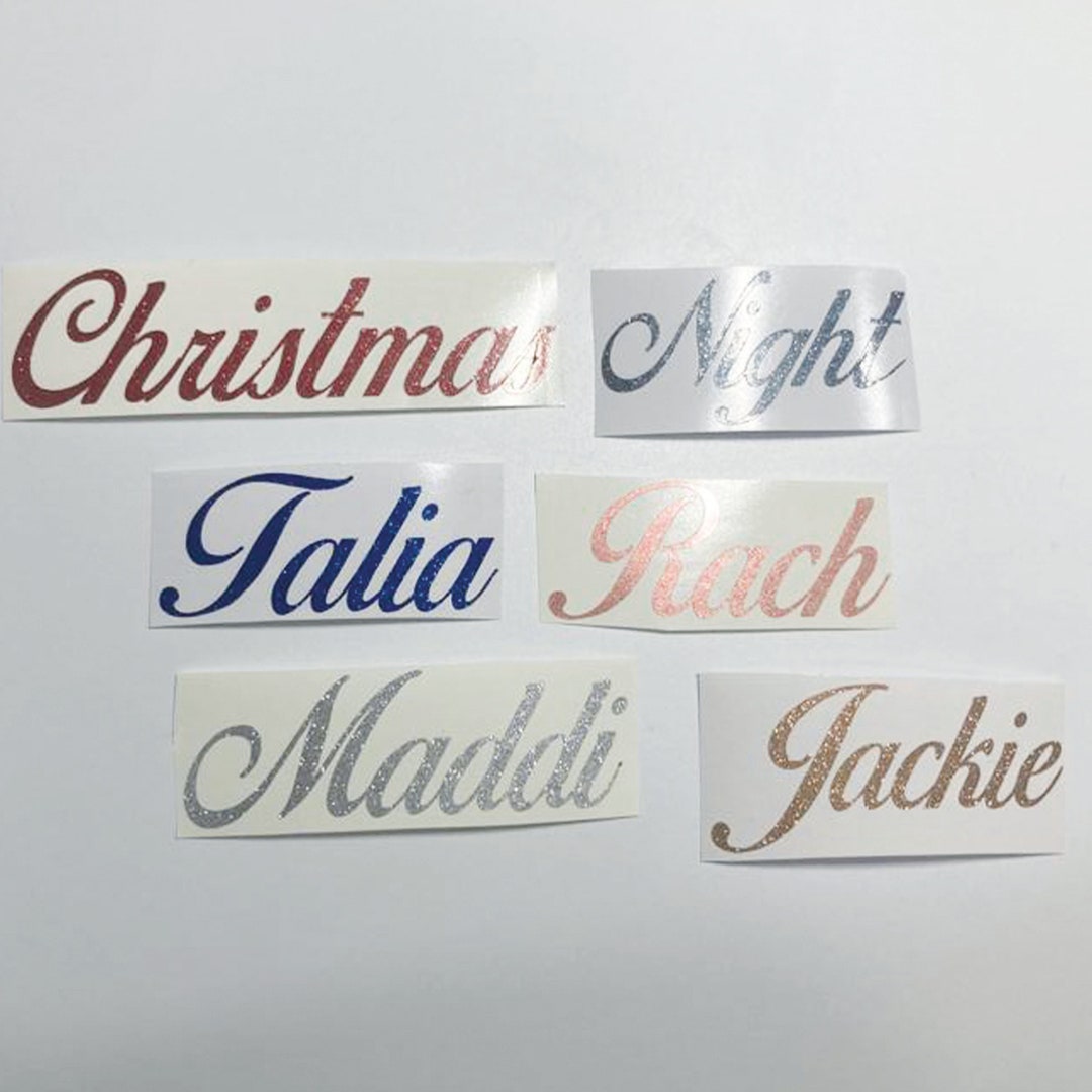 Personalised Multiple Colour and Sizes Italic Glitter Name Vinyl ...
