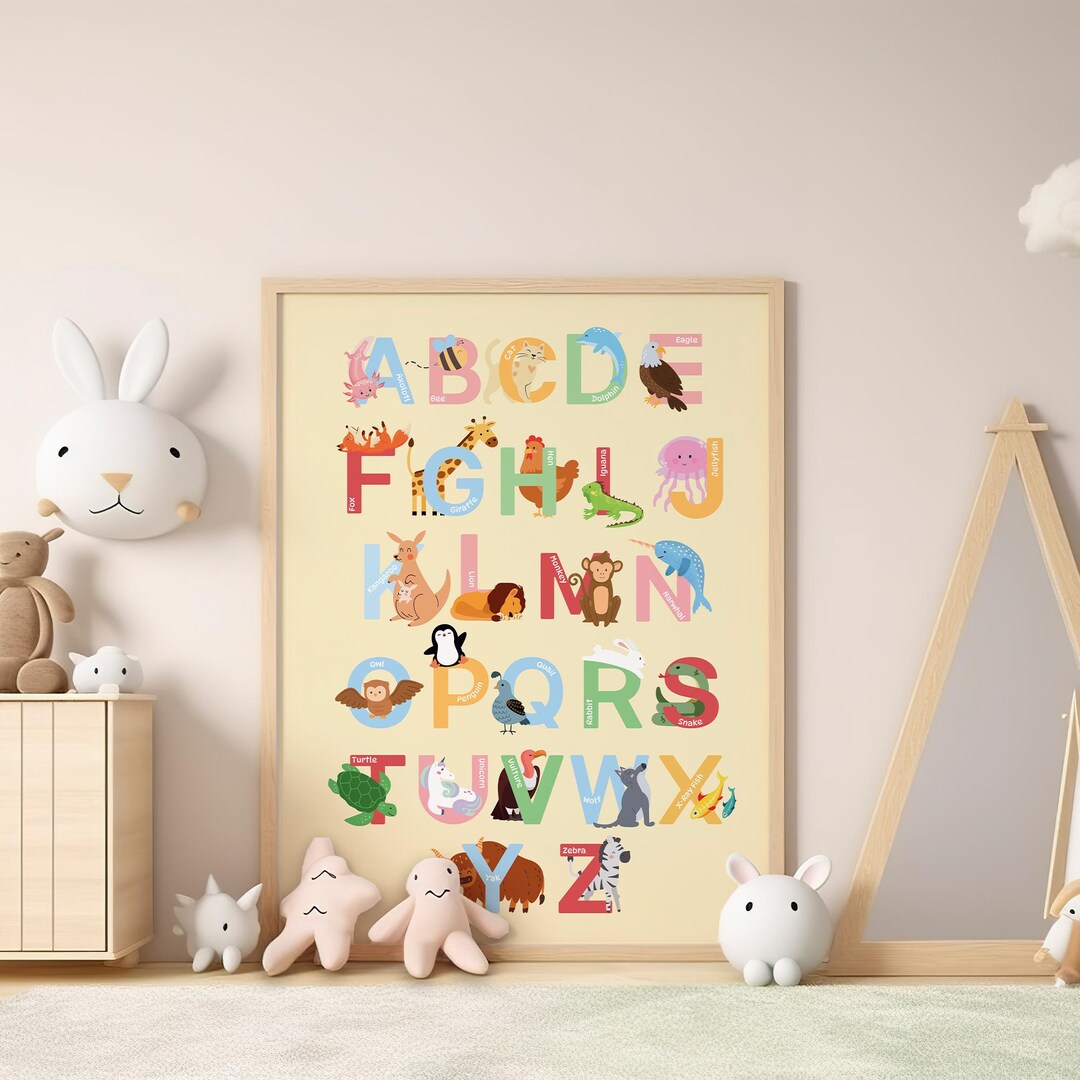 Animal Alphabet Poster: Illustrated Animal Print, Kids Poster, Kids ...