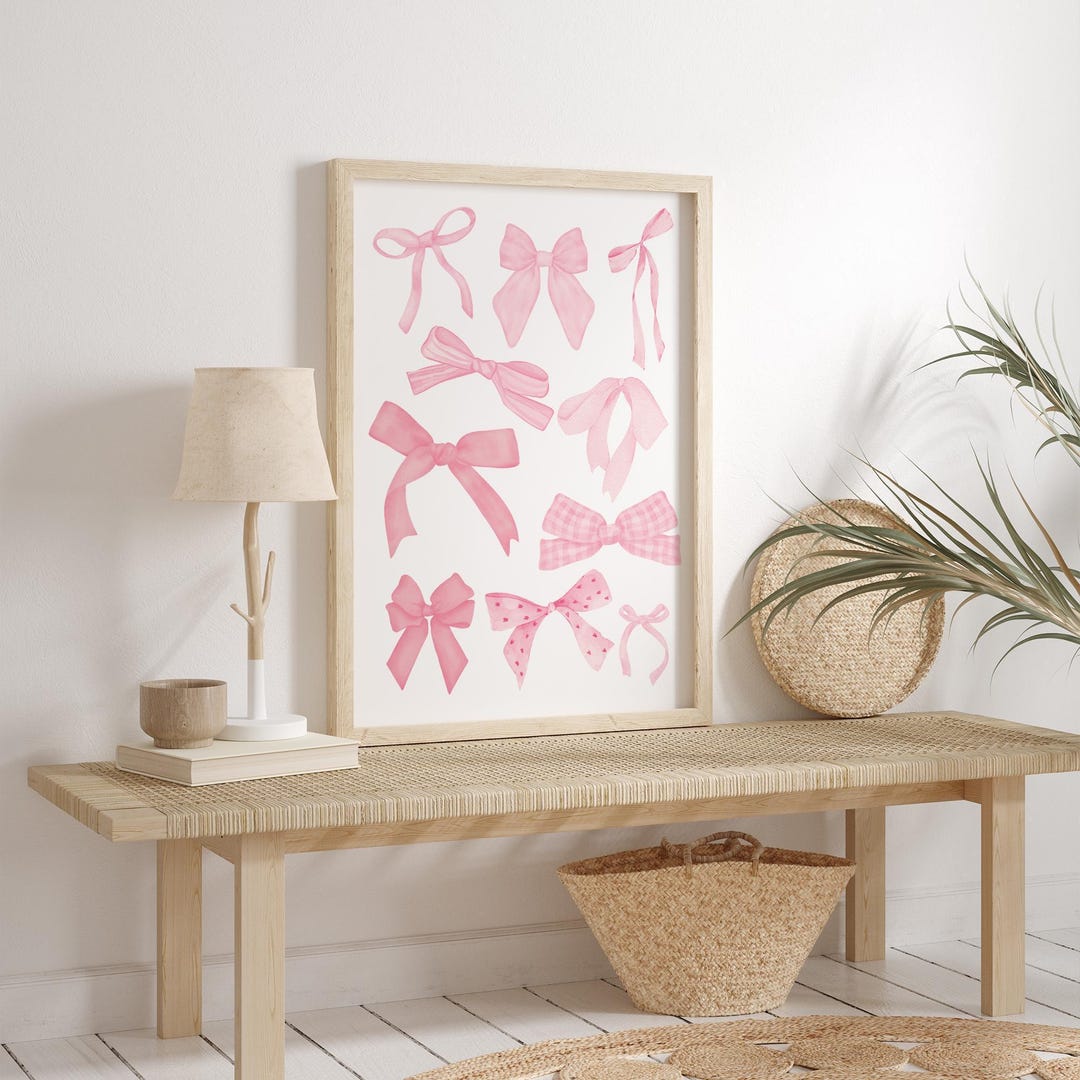 Pink Bow Poster: Coquette Aesthetic Print, Cute Pink Bows Wall Art ...