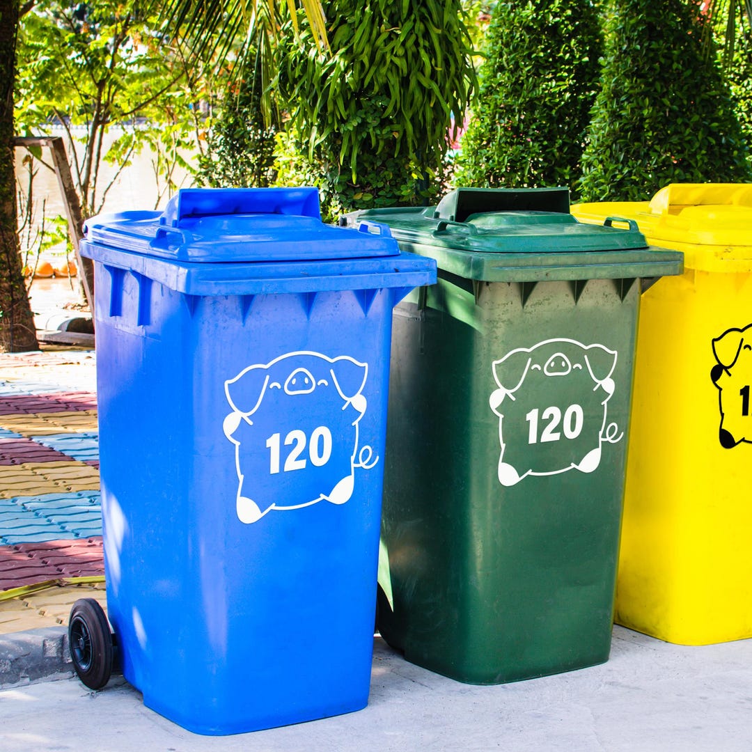 Personalised Round Pig Bin Sticker: Custom Wheelie Bin Decal With House ...