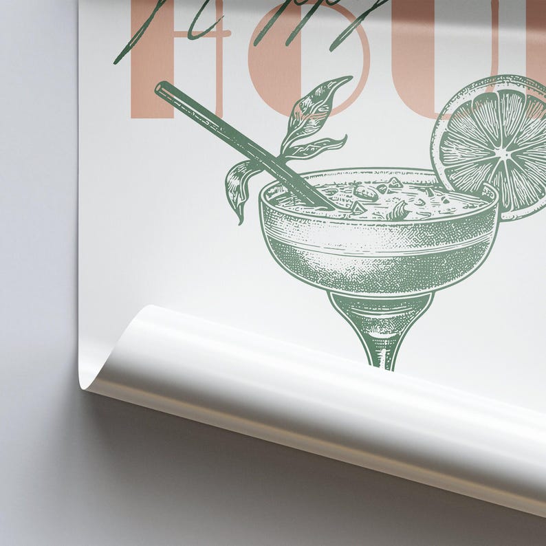 Happy Hour - Vintage Poster: Home Bar, Modern Home Decor, Cool Print ...