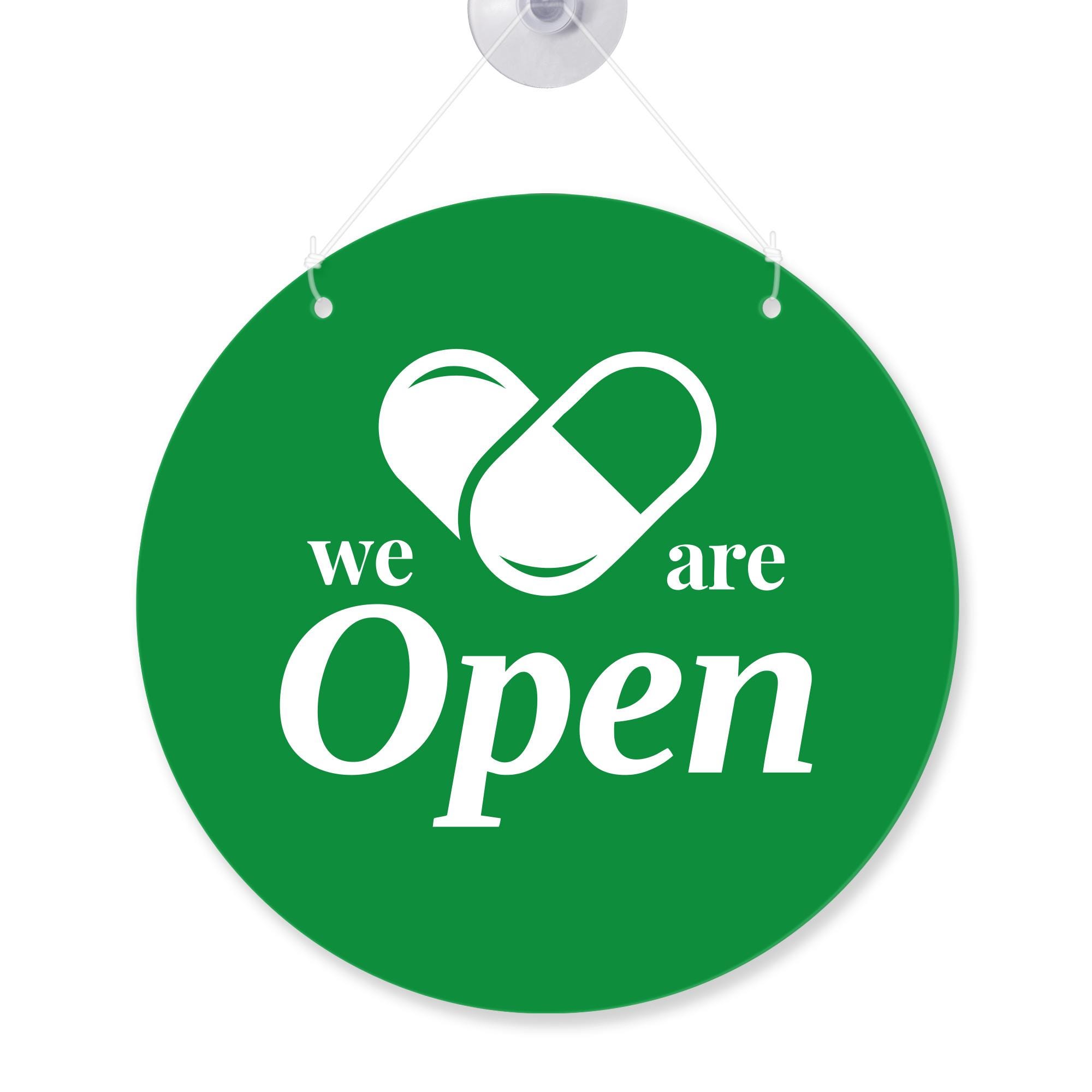 Pharmacy Open & Closed Sign – Pill Heart: Round Acrylic Hanging Door ...