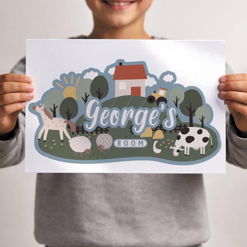 Personalised Farm Animal Wall Sticker | Kids Bedroom Name Decal ...