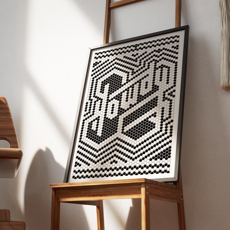 Howdy Mosaic Poster | Black and White Modern Home Decor, Hexagon Tile ...