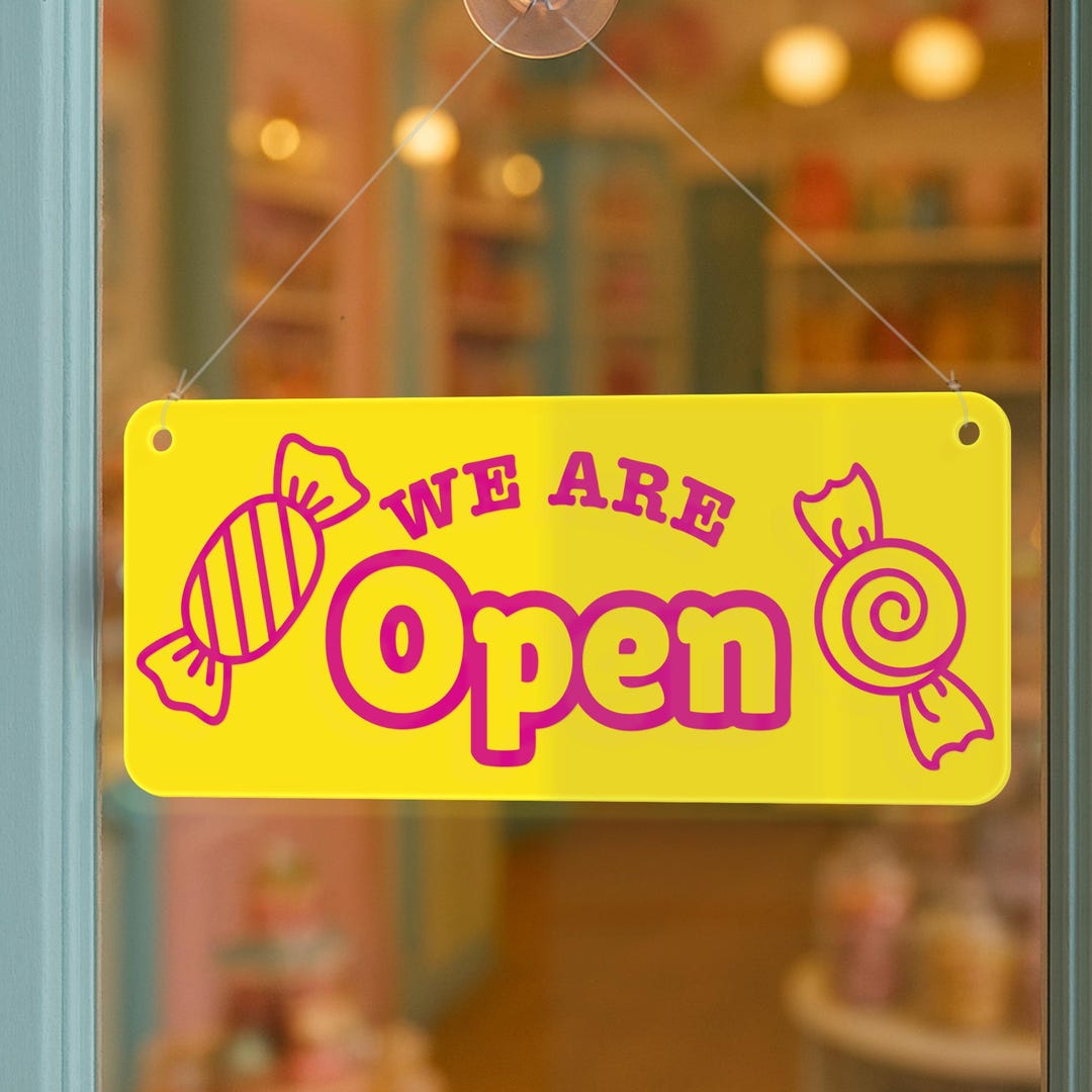 Double-sided Sweet Shop Open & Closed Sign – 03: Hanging Door Sign With ...