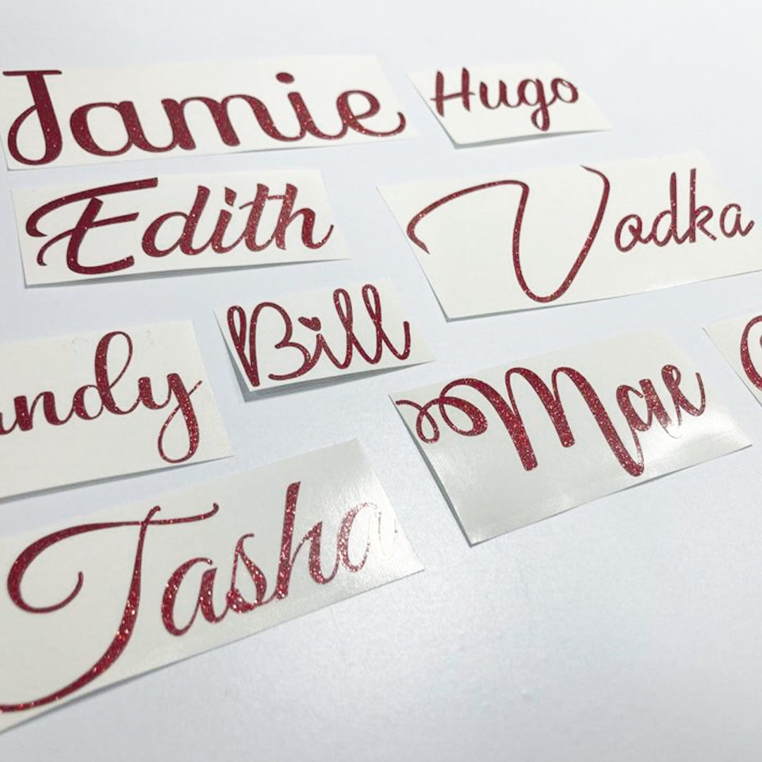 Personalised Glitter Red Christmas Name Vinyl Sticker in Multiple Fonts ...