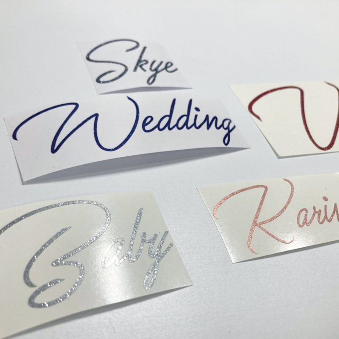 Personalised Multiple Colour and Sizes Cursive Glitter Name Vinyl ...