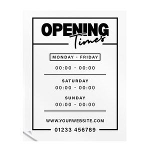 Opening Times - Modern Sticker: Custom Business Hours Window Sticker ...