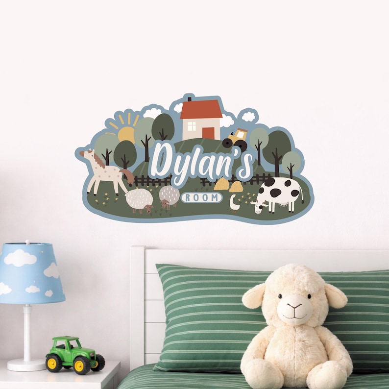 Personalised Farm Animal Wall Sticker | Kids Bedroom Name Decal ...