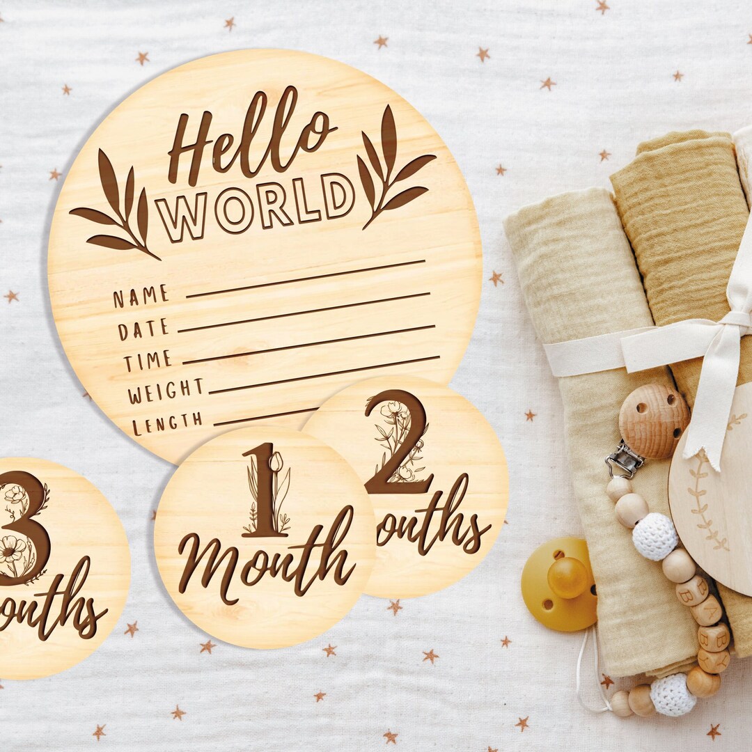 Baby Milestone Disks Hello World New Born Baby Arrival Photo Prop ...