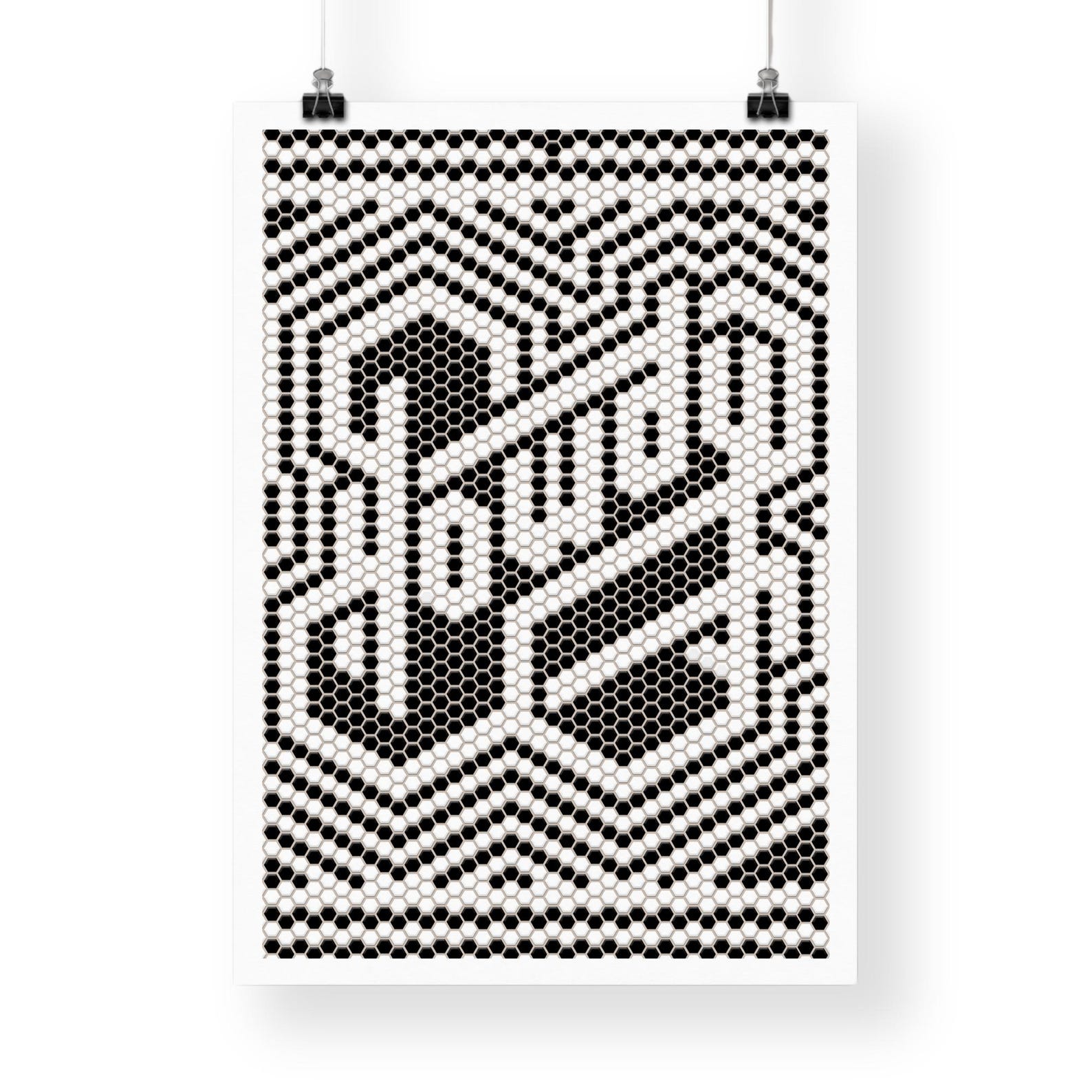 Howdy Mosaic Poster | Black and White Modern Home Decor, Hexagon Tile ...