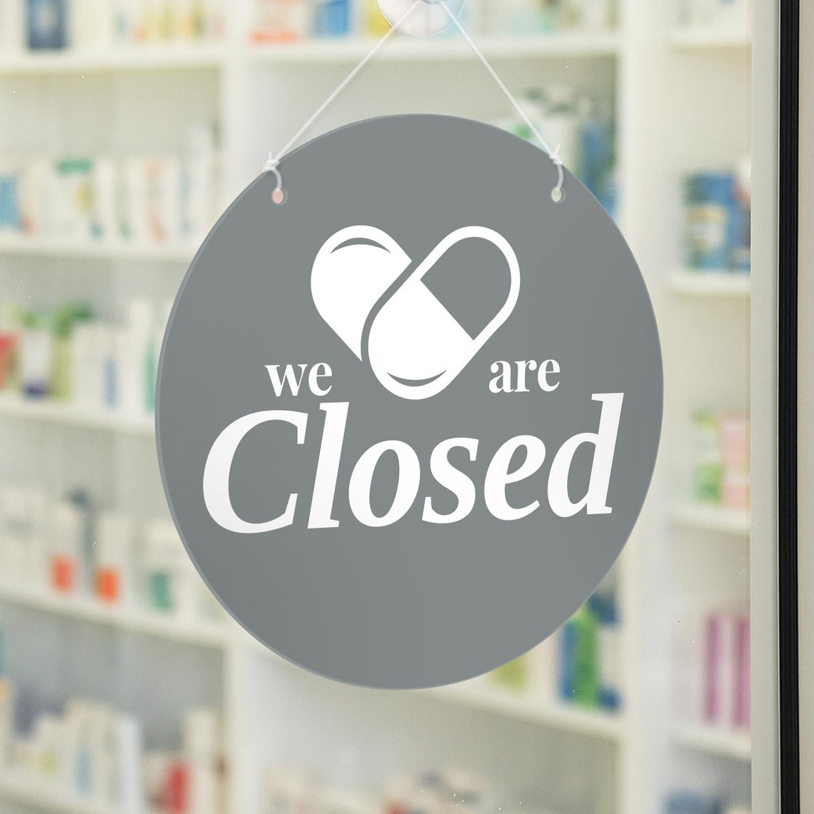 Pharmacy Open & Closed Sign – Pill Heart: Round Acrylic Hanging Door ...