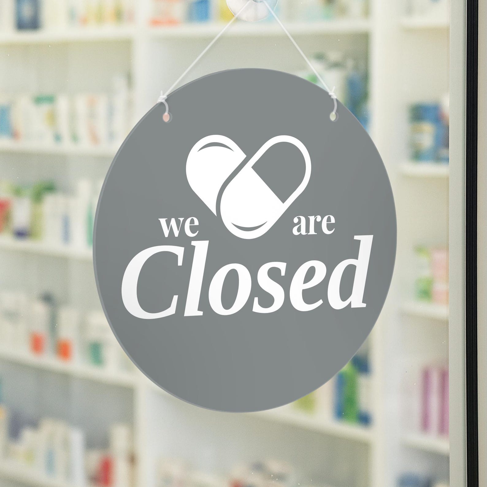 Pharmacy Open & Closed Sign – Pill Heart: Round Acrylic Hanging Door ...