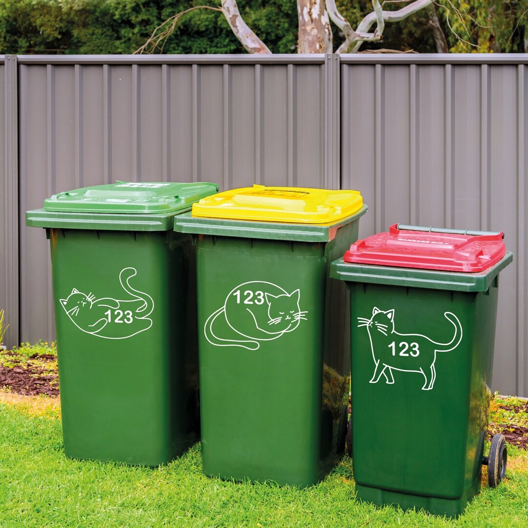 Cat Wheelie Bin Number Sticker - Custom Unique Funny Cat Dustbin Decal ...