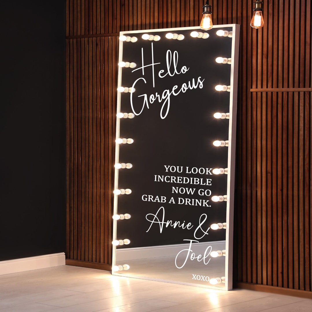 Hello Gorgeous Wedding Mirror Sticker - Personalised Names, Selfie ...