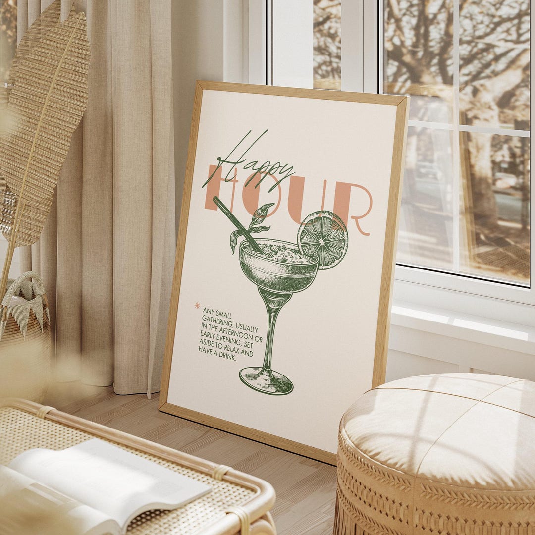 Happy Hour - Vintage Poster: Home Bar, Modern Home Decor, Cool Print ...