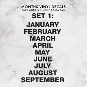 Weekdays, Months, Numbers Adhesive Vinyl Decal Set Each Word is 1 / 2 ...
