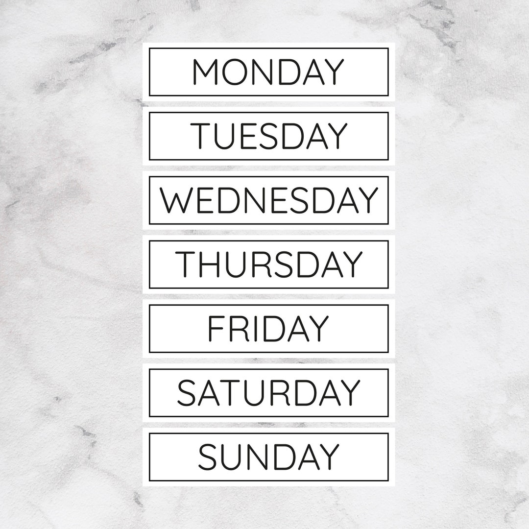 Weekdays White Sticker Labels | 7 Labels | Days of the Week Labels ...