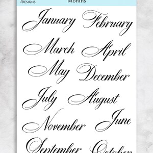 Months Script Clear Vinyl Sticker Sheet 12 Stickers 5 | Etsy