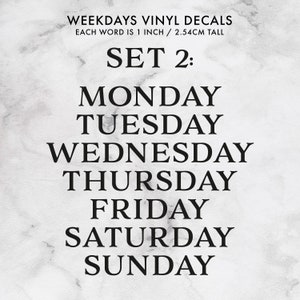 Weekdays, Months, Numbers Adhesive Vinyl Decal Set Each Word is 1 / 2 ...