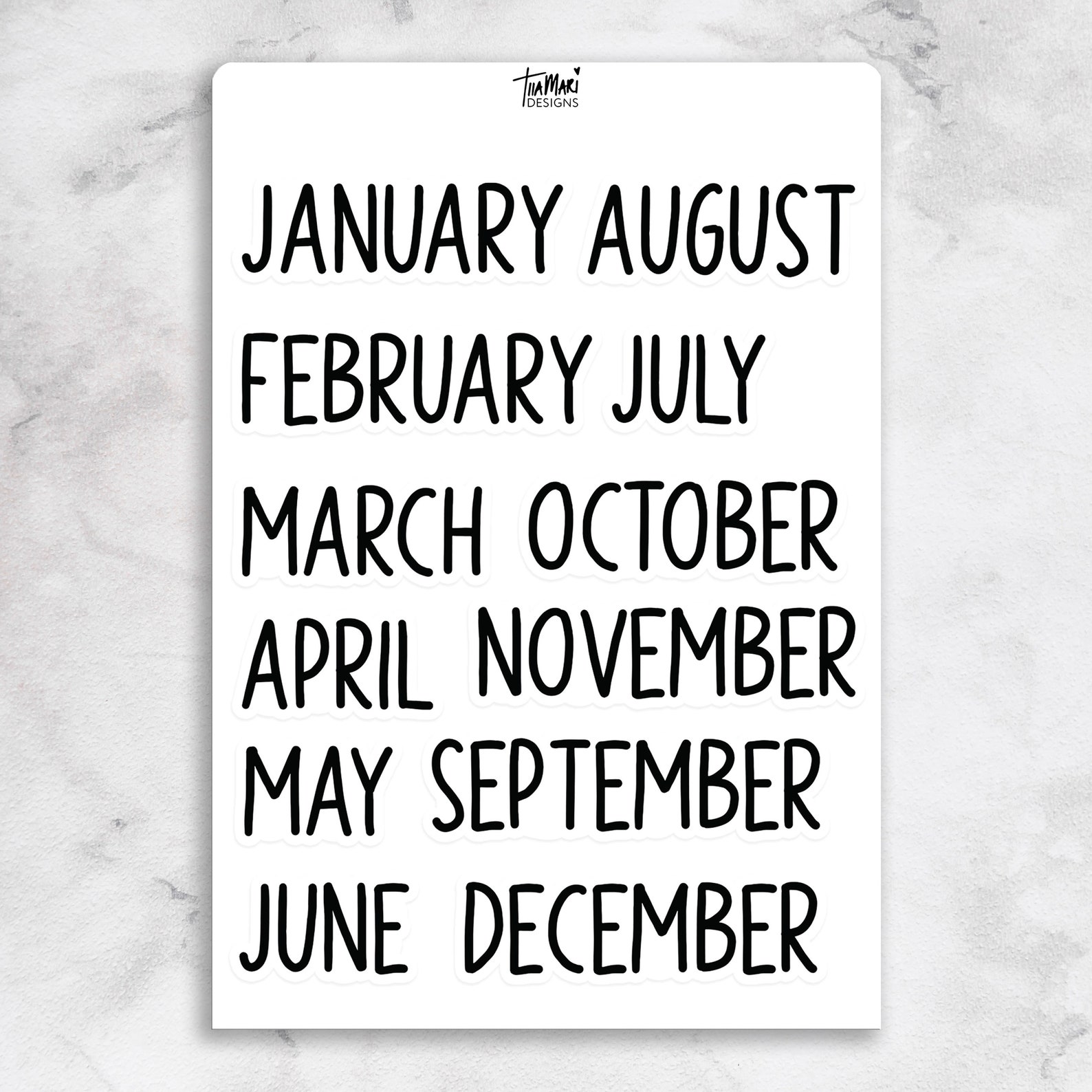 Months Script Clear Vinyl Sticker Sheet | 12 Stickers | Different ...