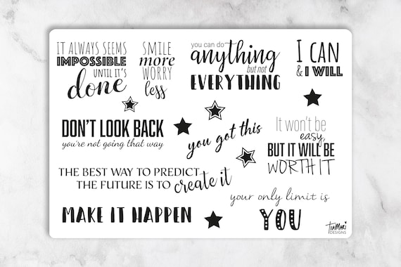 Motivational Quotes Foil Vinyl Sticker Sheet 16 stickers | Etsy