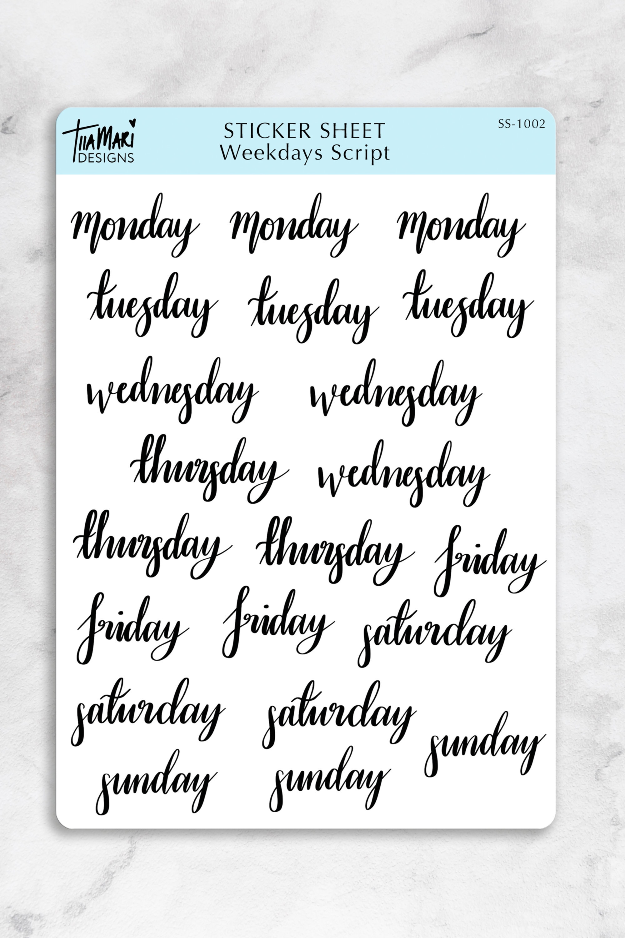 Paper Paper & Party Supplies Labels Clear Sticker Paper WEEKDAYS SCRIPT ...