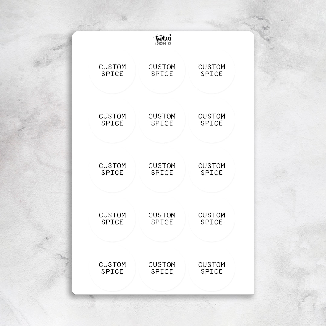 CUSTOM Minimalist Round Spice Jar Labels | Clear or White Sticker Sheet ...