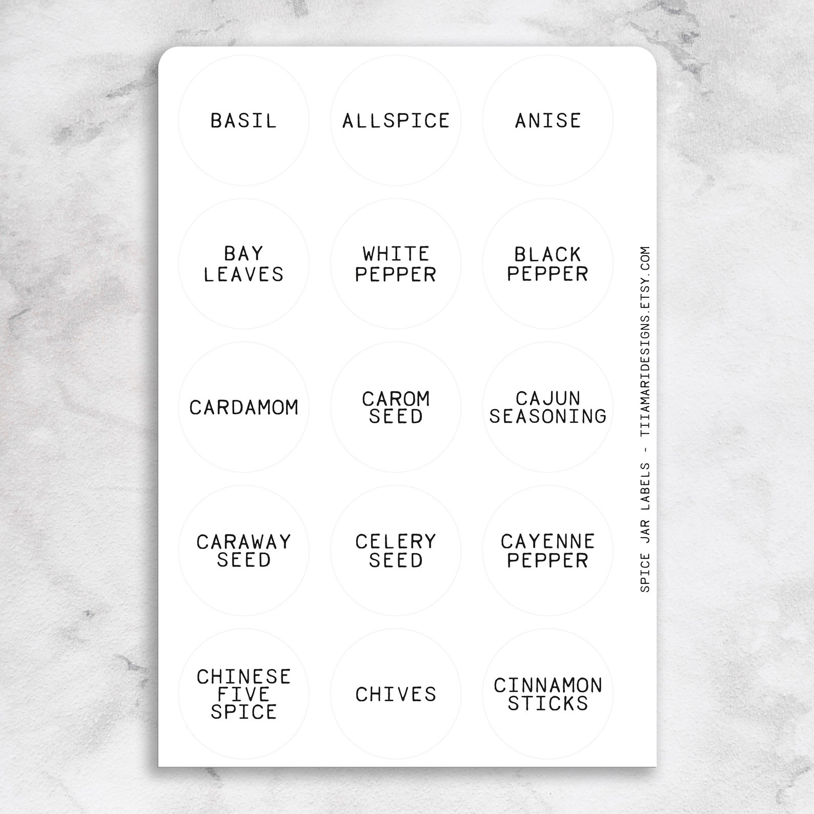 Spice Jar And Lid Labels Set Foil Clear White Sticker Sheet | Etsy