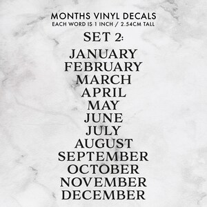 Weekdays, Months, Numbers Adhesive Vinyl Decal Set Each Word is 1 / 2 ...