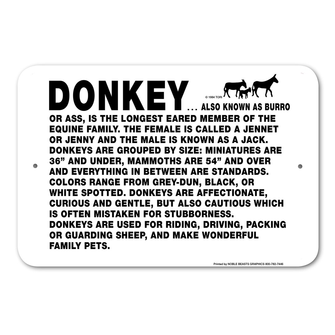Donkey Information Sign Aluminum 12 in X 18 in #146693 - Etsy
