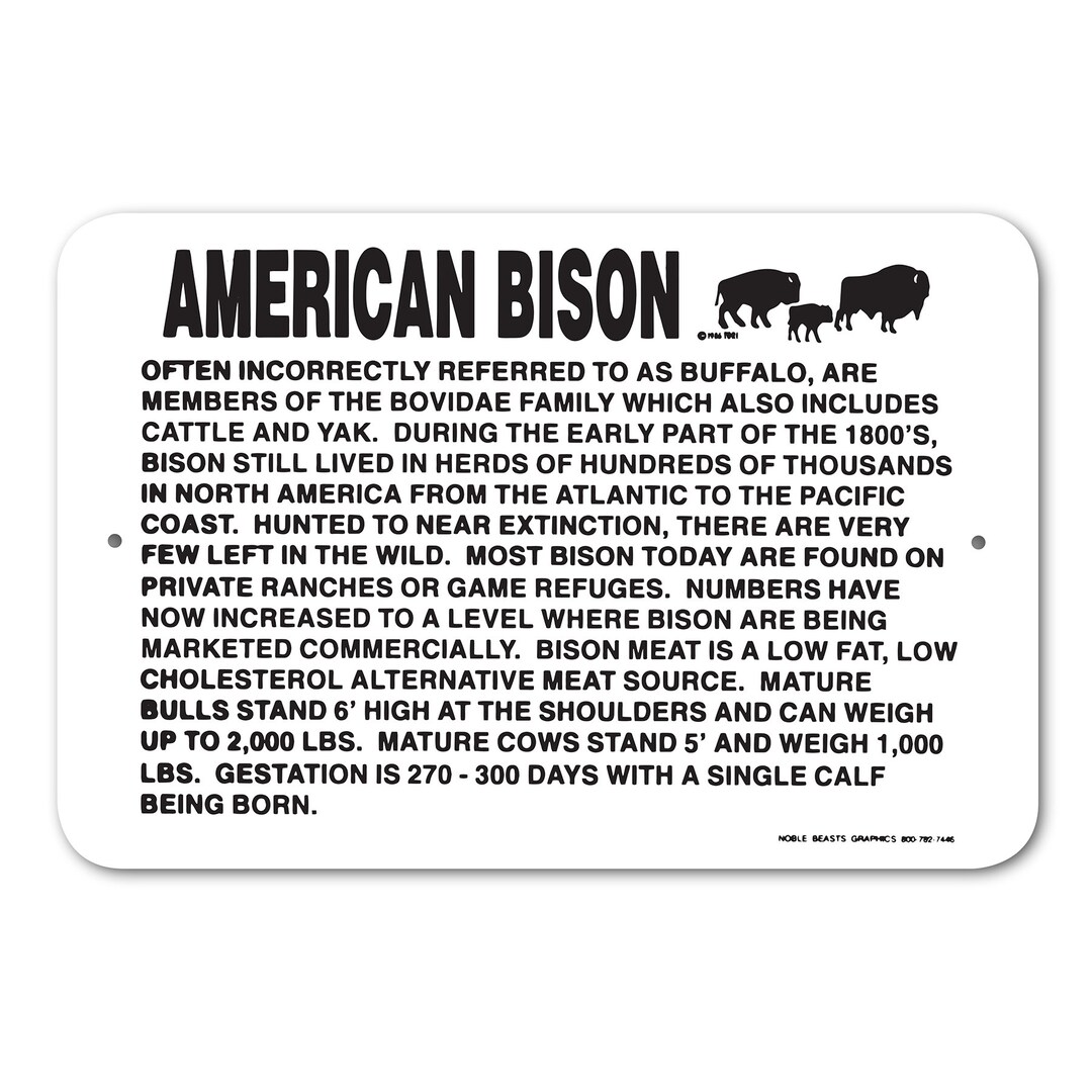 American Bison Information Sign Aluminum 12" X 18" #146722 - Etsy