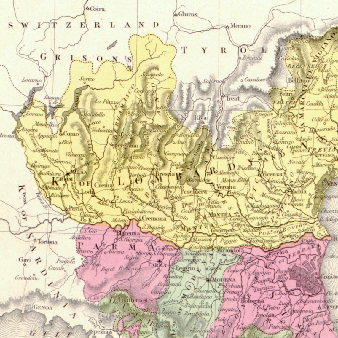 Italia Mapa del cartel vintage Mapa pictográfico Mapa | Etsy