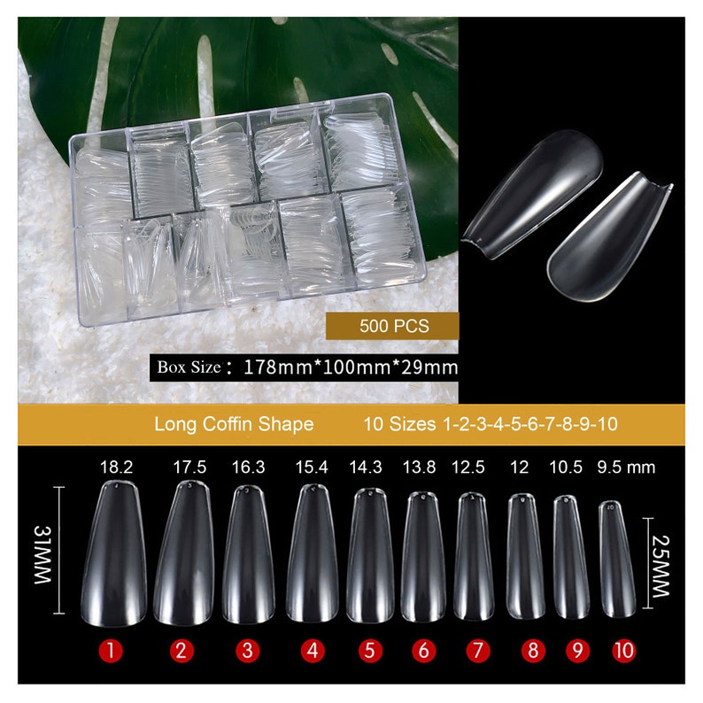 Long Coffin Nail Tips Press On Nails 500 Pcs Full Etsy