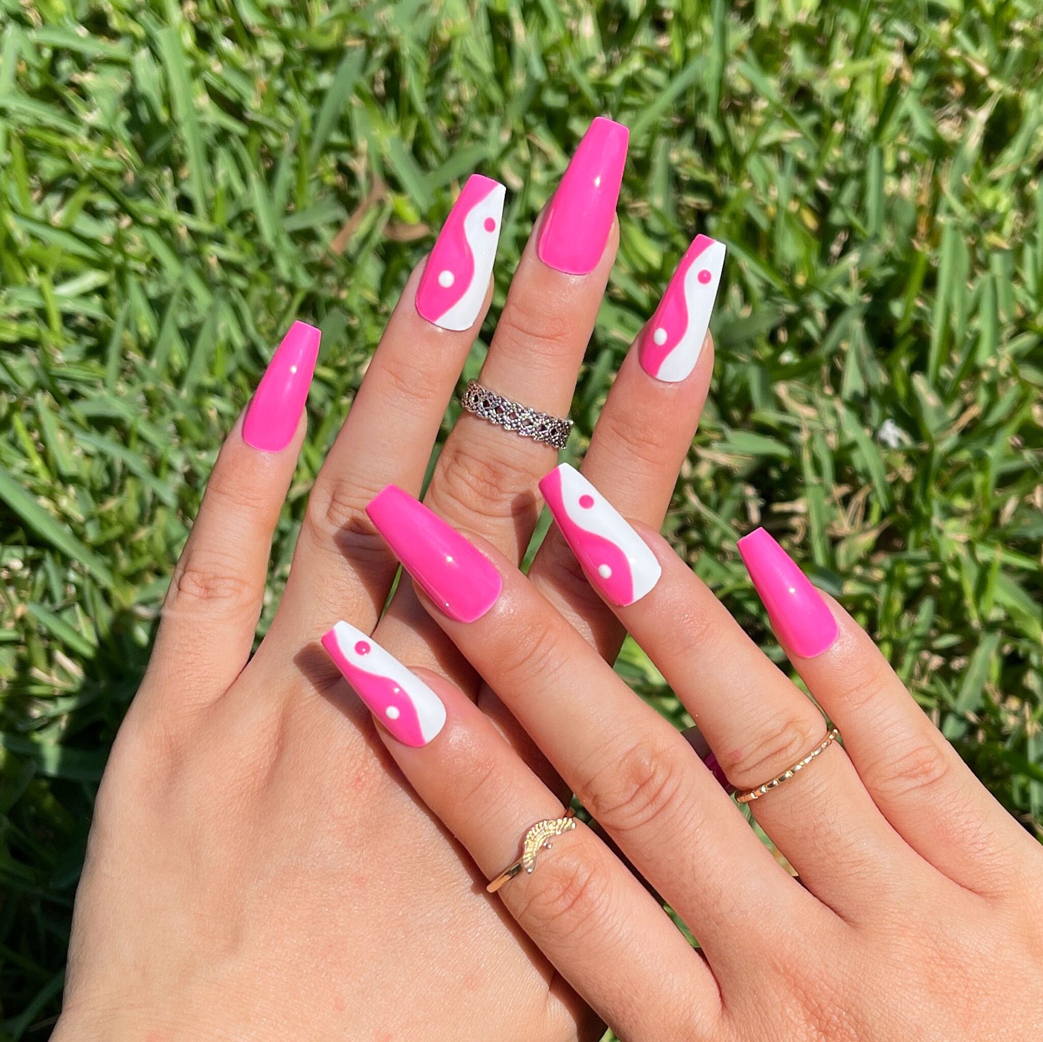 Ying Yang Stiletto Nails