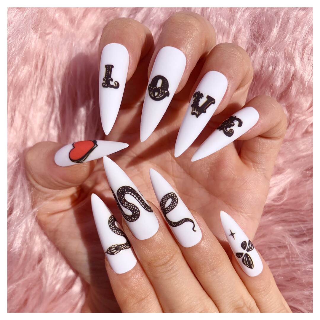 Snake Press on Nails White Custom Made Fake Nails - Etsy