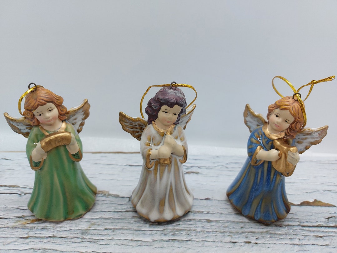 Set of 3 Ceramic Christmas Tree Angel Bell Ornaments Musical - Etsy
