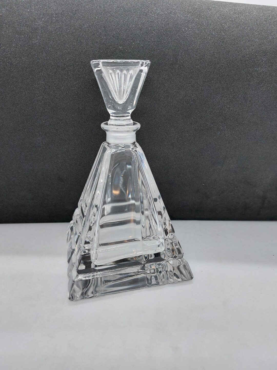 Art Deco Clear Crystal Glass 5" Pyramid Shape Perfume Decanter and ...